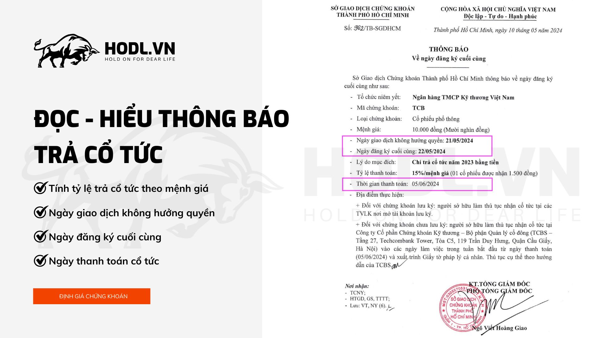 Cổ tức #2: Cách ĐỌC - HIỂU thông báo chi trả cổ tức | Định giá cổ phiếu | HODL.VN